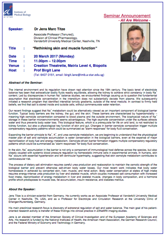 A*STAR IMB: Rethinking Skin and Muscle Function by Dr Jens Marc Titze ...